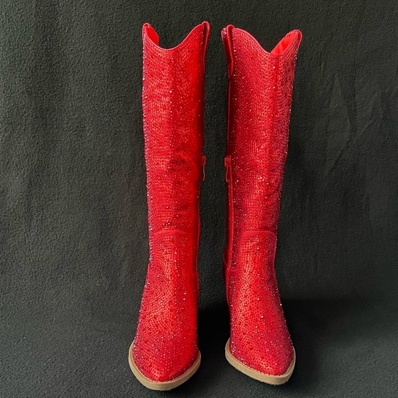 Forever 21 | Shoes | Forever River Ii Ruby Red Rhinestone Tall Cowboy ...